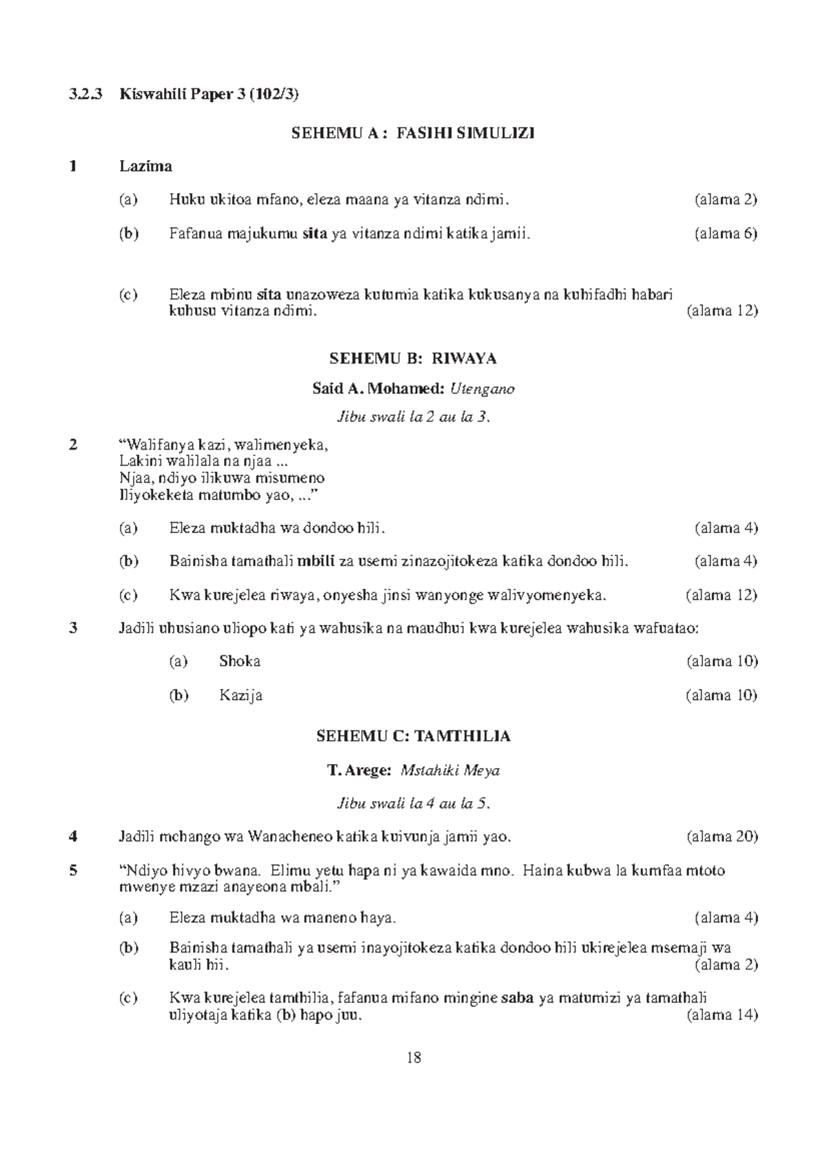 Kiswahili paper 3 questions and answers kcse 2013 - 18 3.2 Kiswahili ...