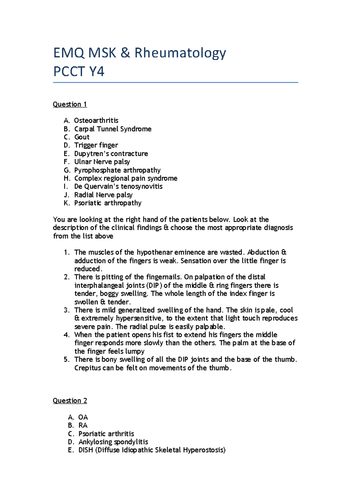 EMQ Rheumatology 2021- Student version - EMQ MSK & Rheumatology PCCT Y ...