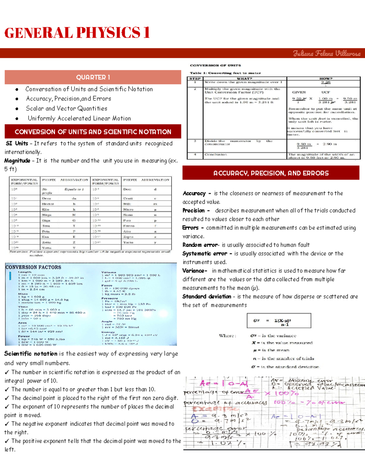 Physics - GENERAL PHYSICS 1 Julian Felen Villars QUARTER 1 Conversation ...
