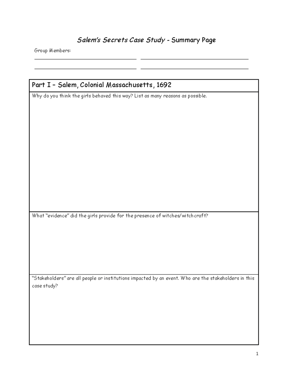 Salem's Secrets summary sheet - Salem’s Secrets Case Study - Summary ...