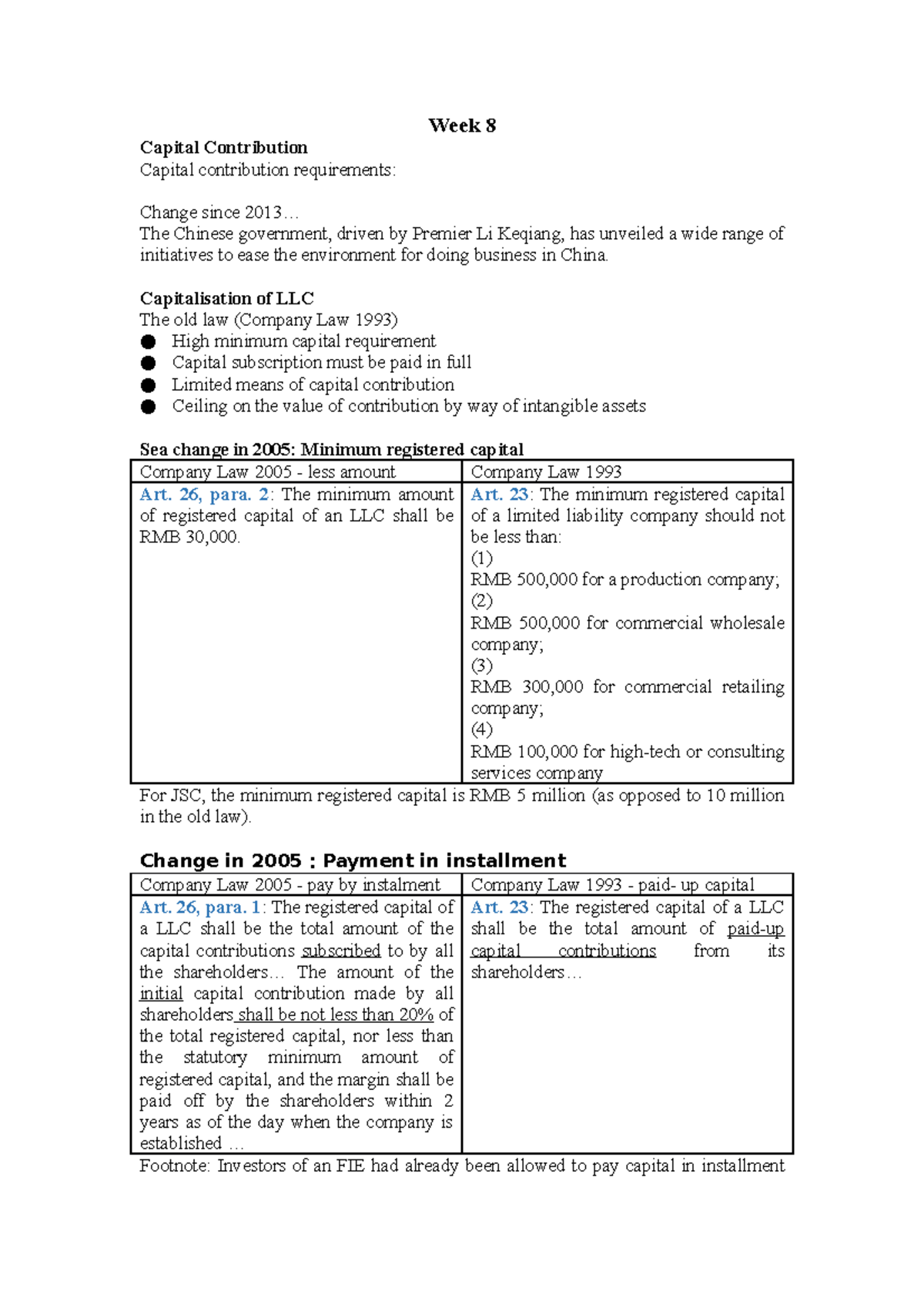 Week 8 - week 8 lecture notes - Week 8 Capital Contribution Capital ...