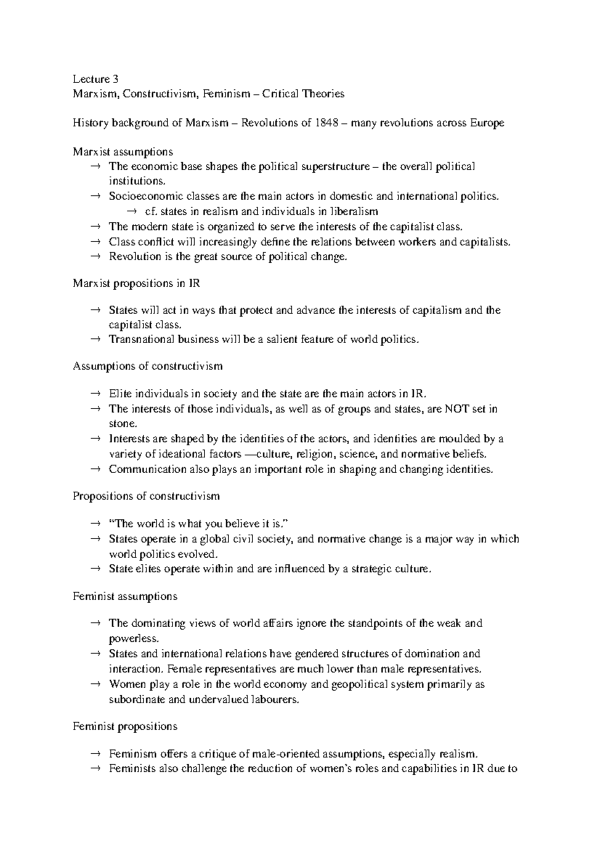 Lecture 3 - Critical Traditions - Lecture 3 Marxism, Constructivism ...