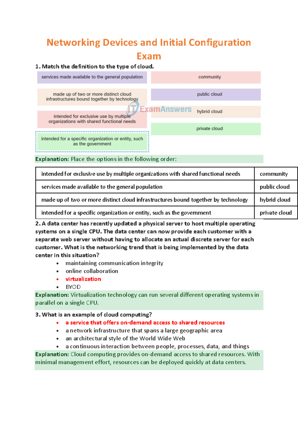 Cisco Networking Devices and Initial Configuration Exam - Match the definition to the type of ...