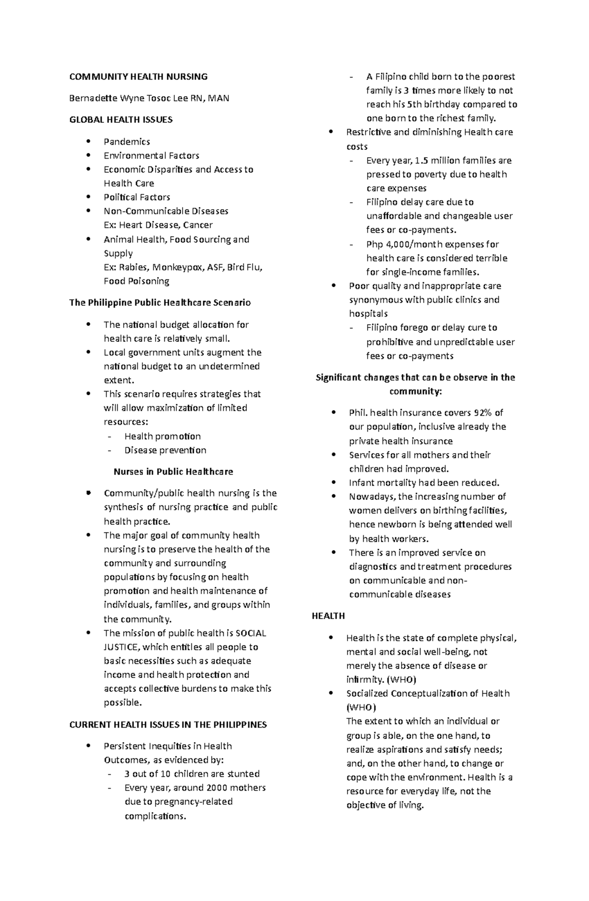 Lecture 1 - Overview OF CHN - COMMUNITY HEALTH NURSING Bernadette Wyne ...