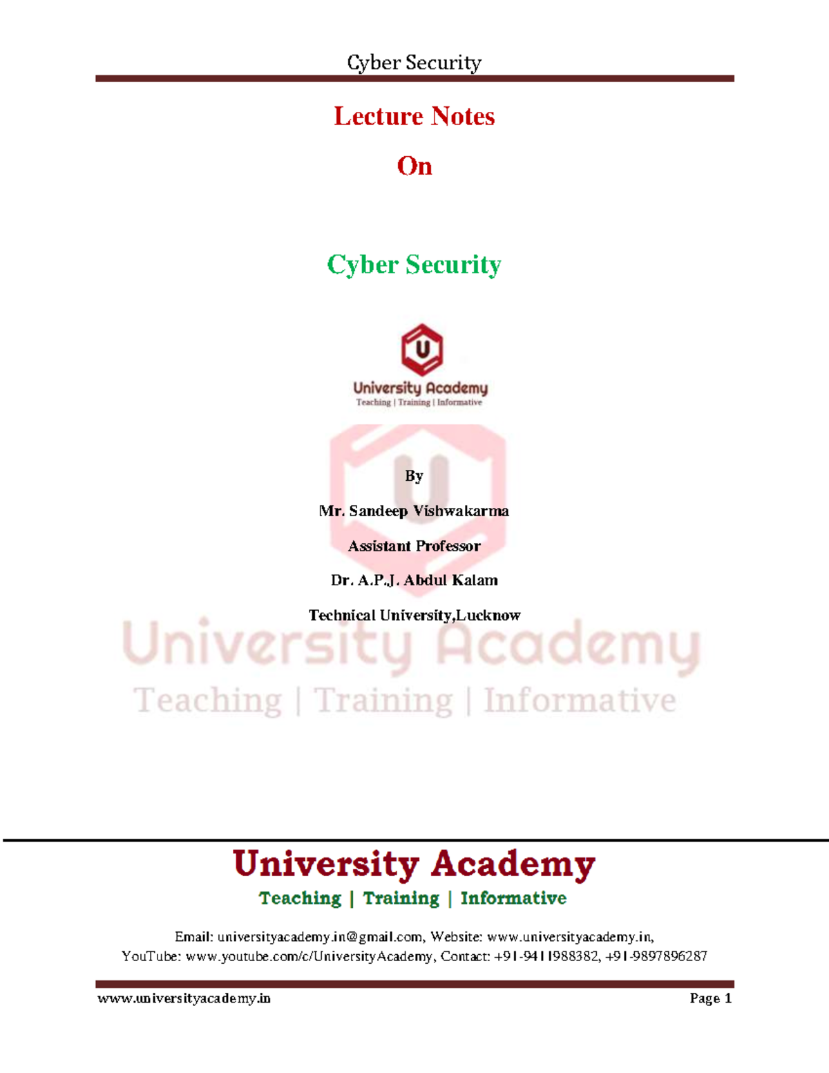 Cyber Security 5 - Lecture Notes On Cyber Security By Mr. Sandeep ...