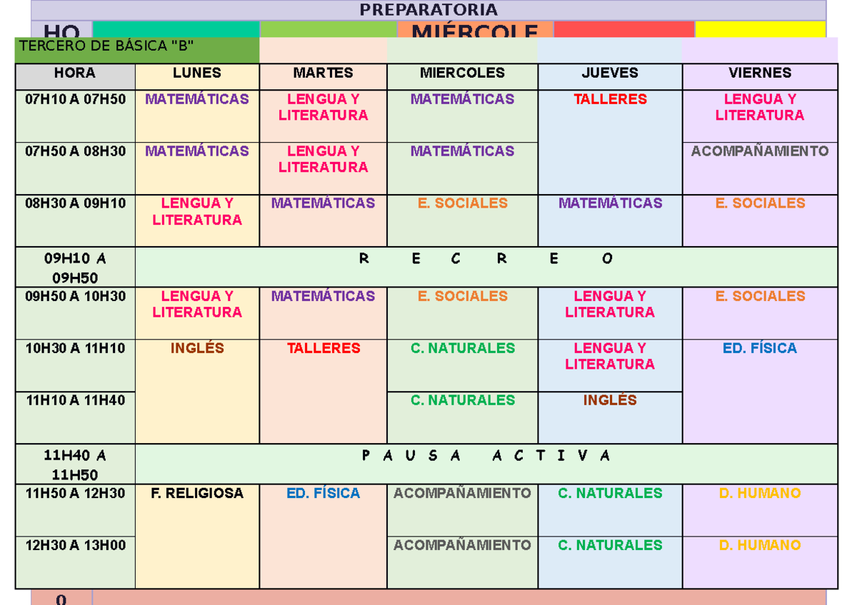 Horario Niños ESC - PREPARATORIA HO RA LUNES MARTES MIÉRCOLE S JUEVES ...