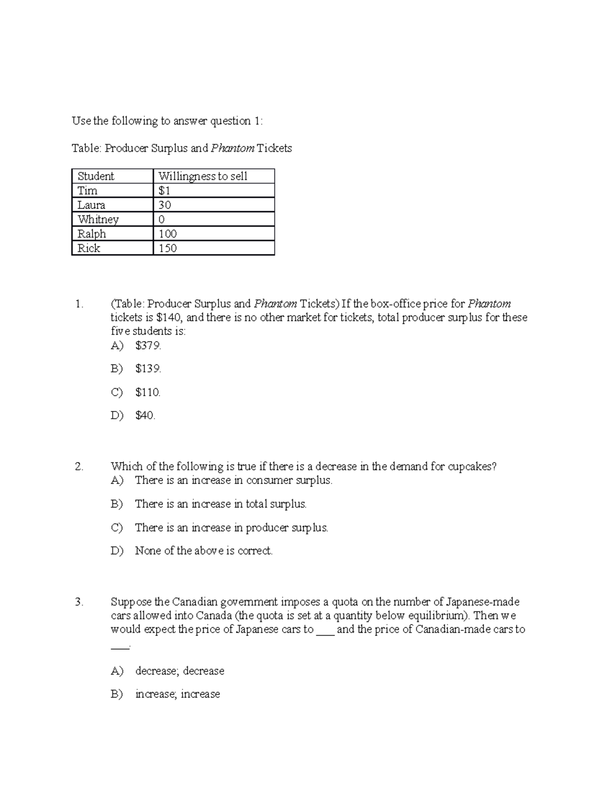 Exam 2014, Questions And Answers - Use the following to answer question 1: Table: Producer ...