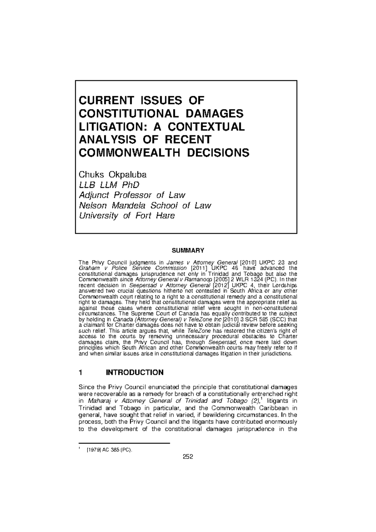 Contextual analysis of damages cases - 252 CURRENT ISSUES OF ...