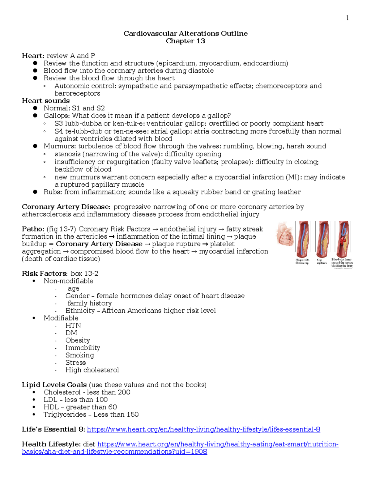 Cardiac Alterations student outline fa23 - Cardiovascular Alterations ...
