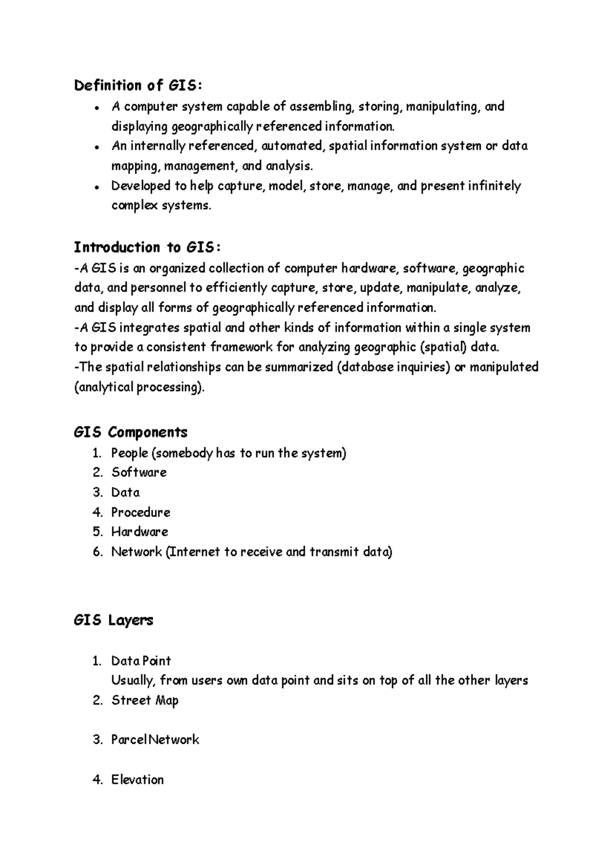 GIS Week 1 Lecture Notes - Definition of GIS: A computer system capable ...