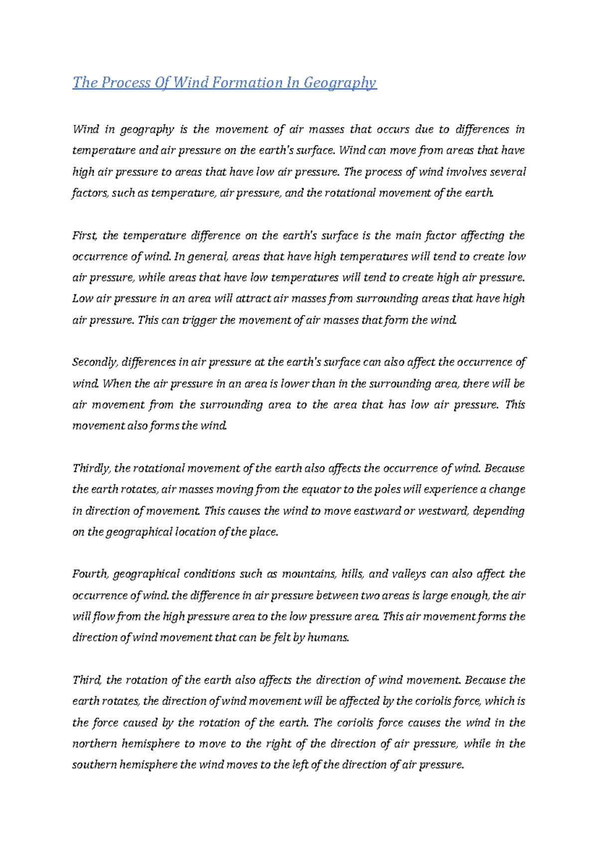 The Process Of Wind Formation In Geography - Wind can move from areas ...