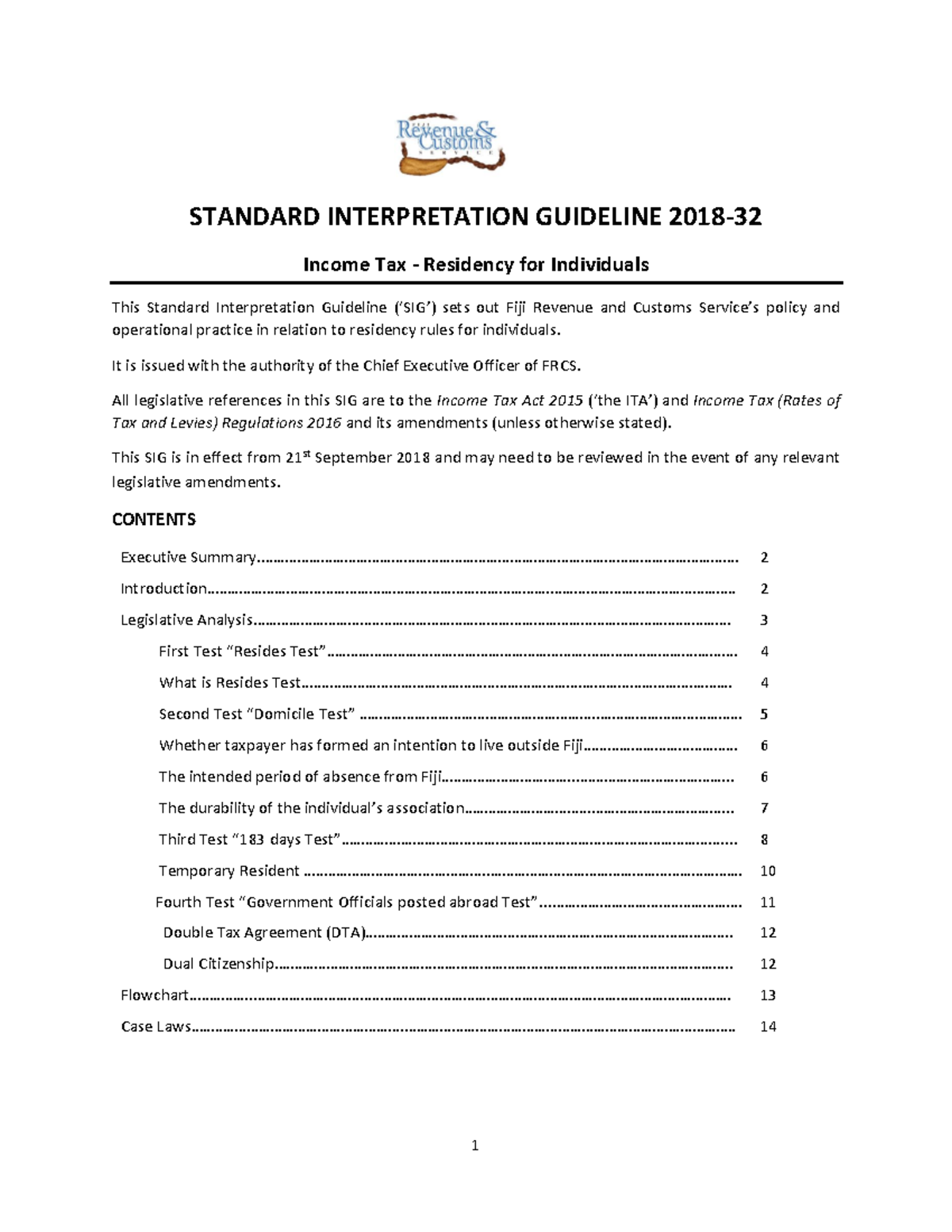 SIG - Tax assessment for resident individuals - STANDARD INTERPRETATION ...