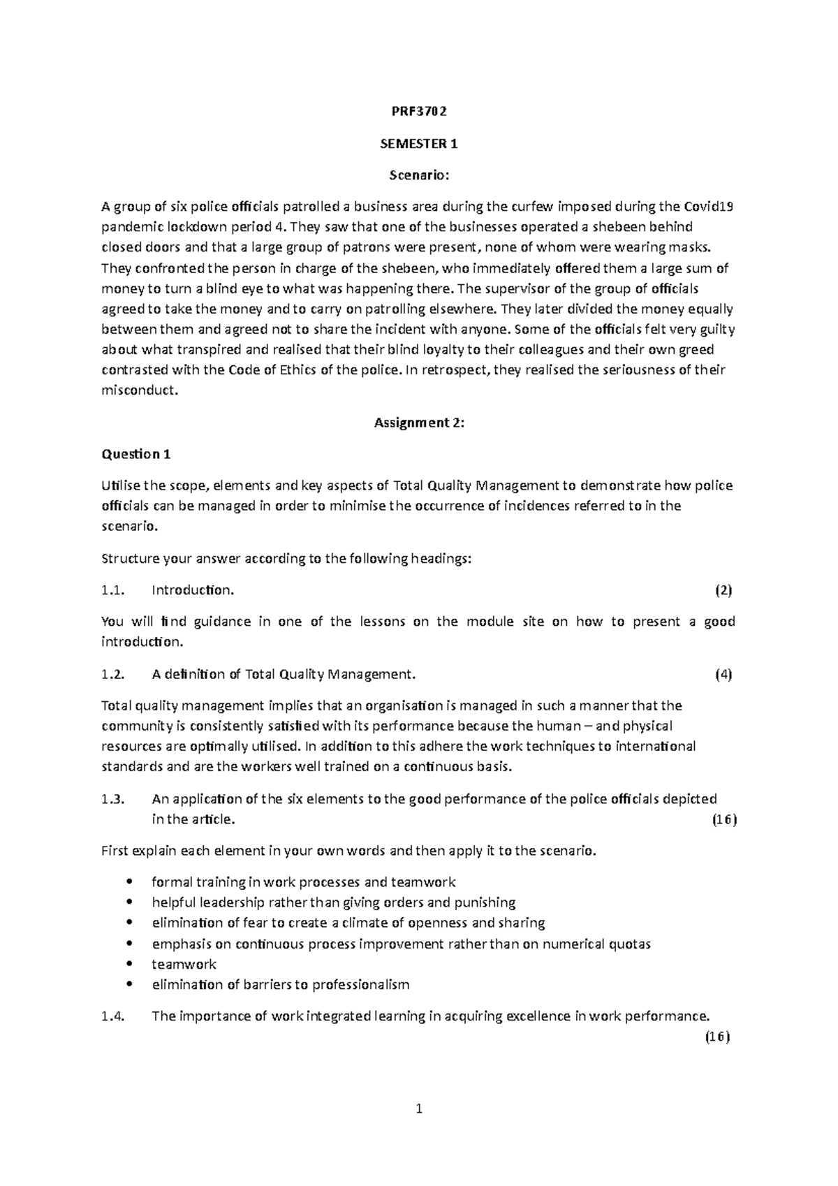 Prf3702memoass 2 - Study guide - PRF SEMESTER 1 Scenario: A group of ...