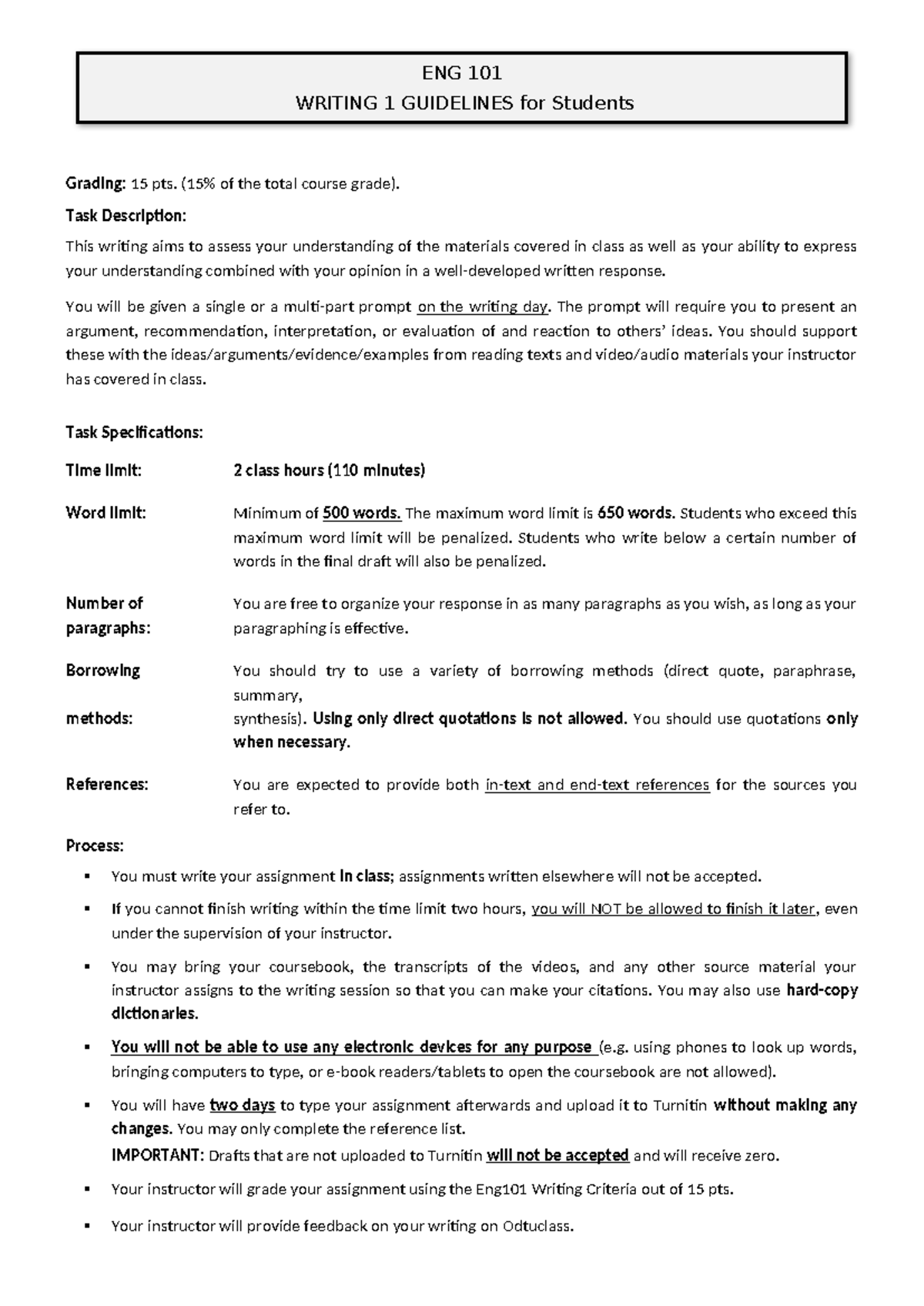 20232 101 Writing 1 Guidelines (Sts) - Grading: 15 pts. (15% of the ...