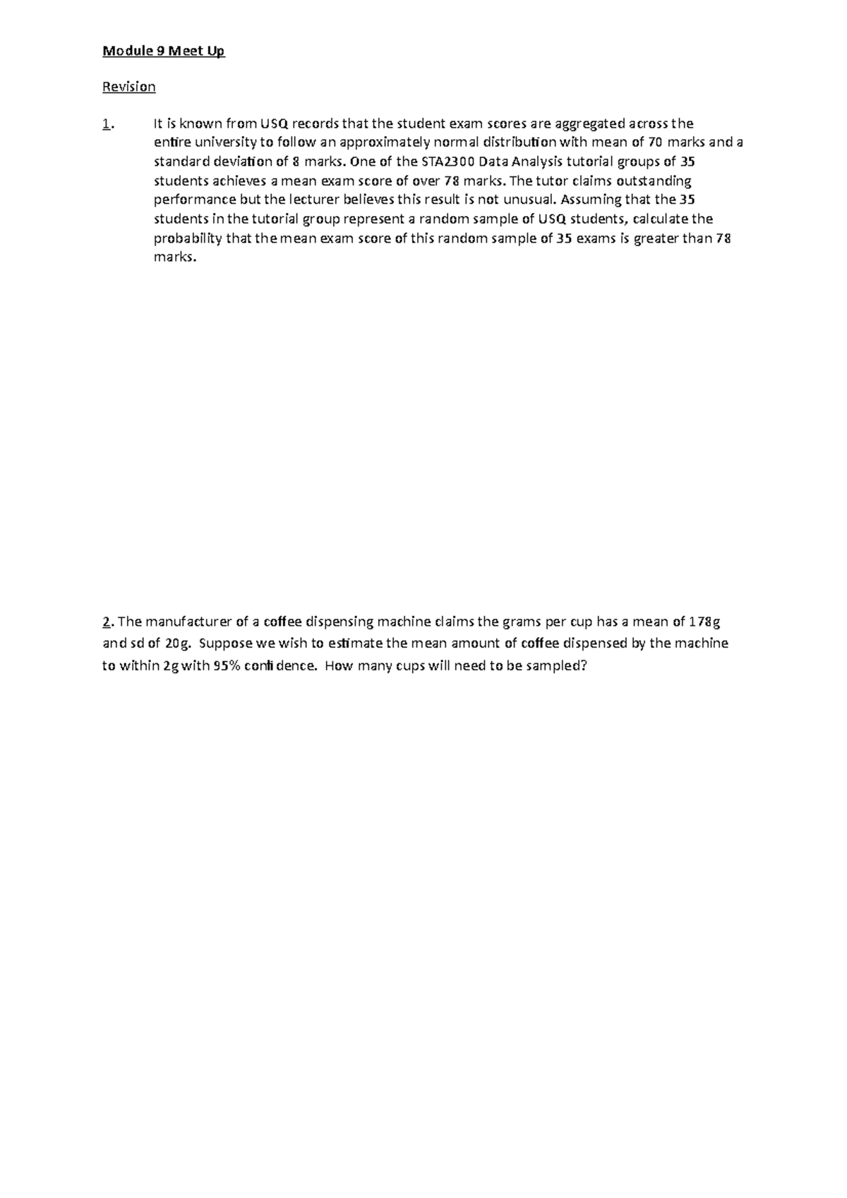 Module 9 Worksheet - Module 9 Meet Up Revision It is known from USQ ...