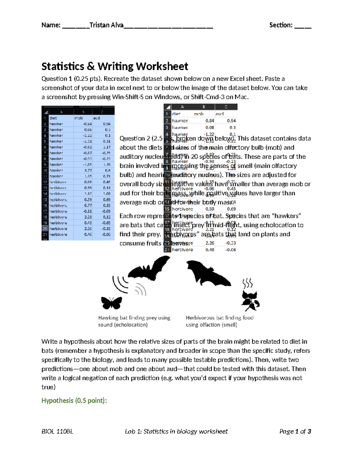 202401 lab 01 stats worksheet - Name: Tristan Alva ...