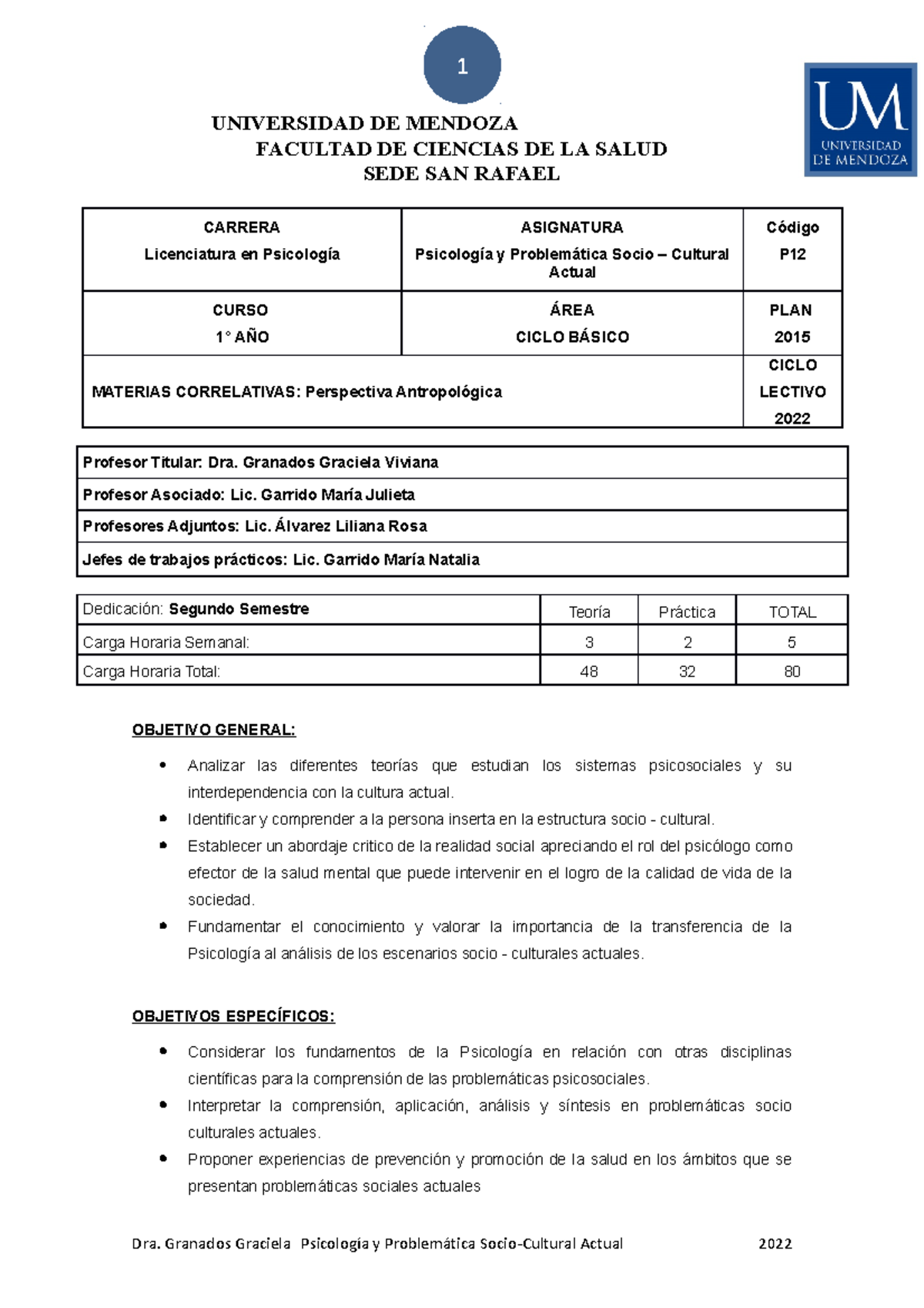 2022 Programa Psicolog Ã­a y Problem Ã¡tica Socio Cultural Actual San Rafael - UNIVERSIDAD DE ...