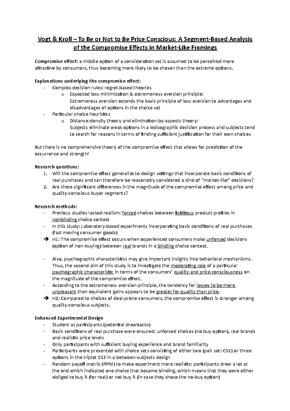 To Be or Not to Be Price Conscious Summary - Vogt Kroll To Be or Not to ...
