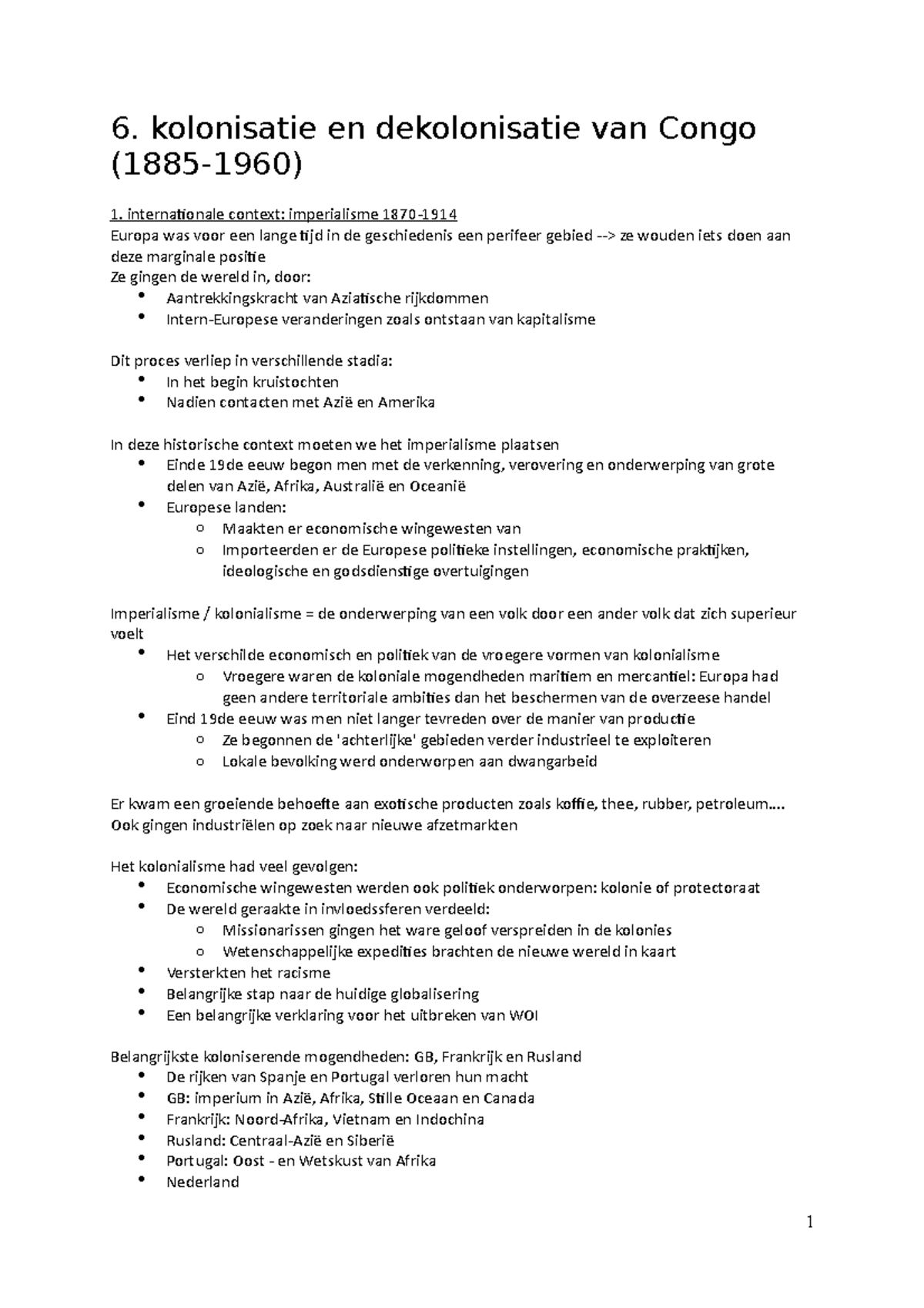 6. kolonisatie en dekolonisatie van Congo (1885-1960) - 6. kolonisatie ...