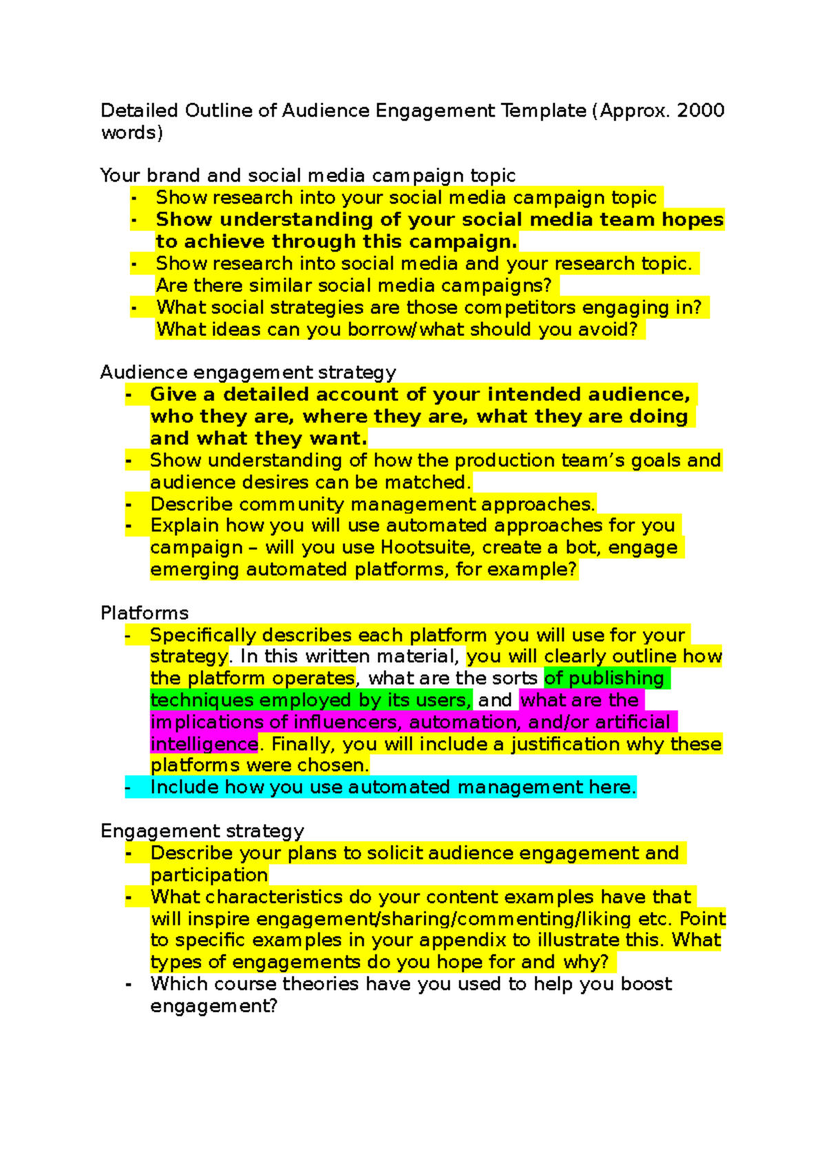 OLES Audience Engagement Strategy Template (2020) - Detailed Outline of ...