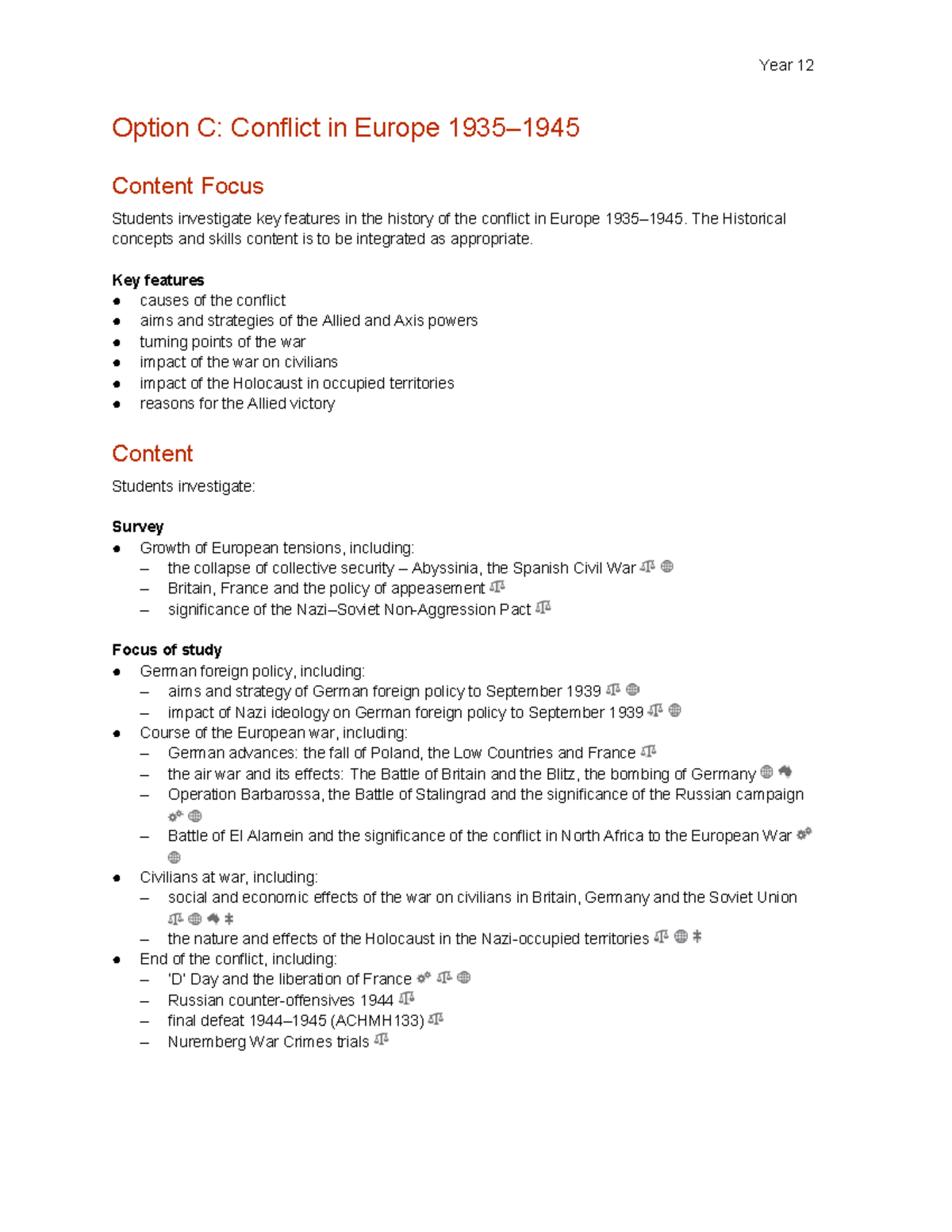 Conflict in Europe 1935–1945 Syllabus - Year 12 Option C: Conflict in ...