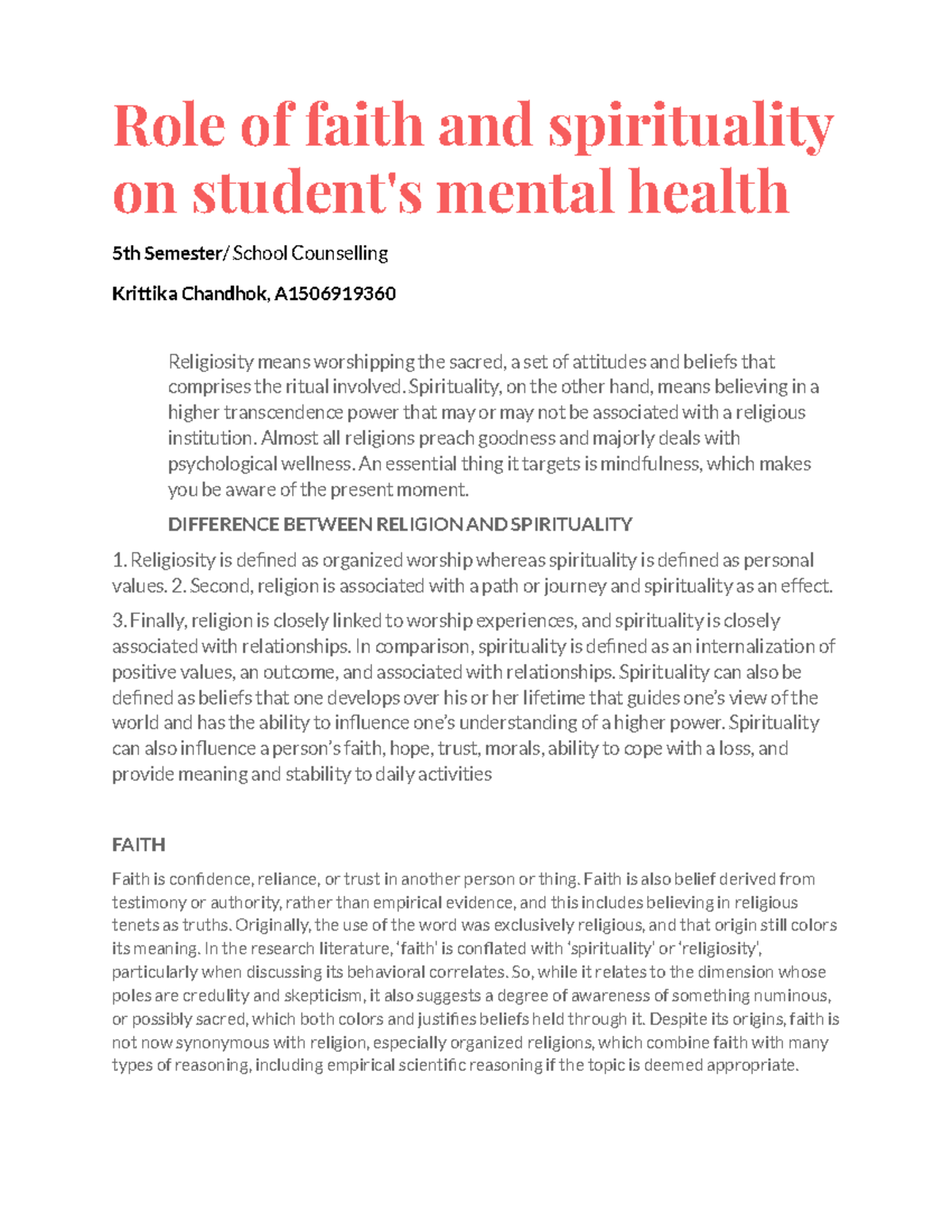 Faith and spirituality - Role of faith and spirituality on student's ...