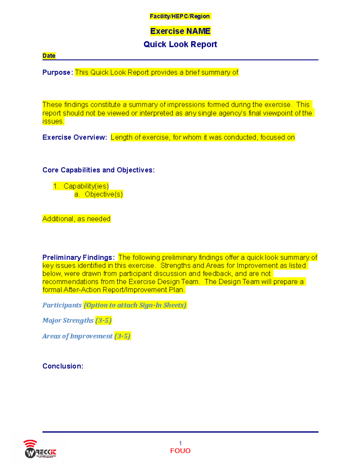 Quick Look-Report - Facility/HEPC/Region Exercise NAME Quick Look ...