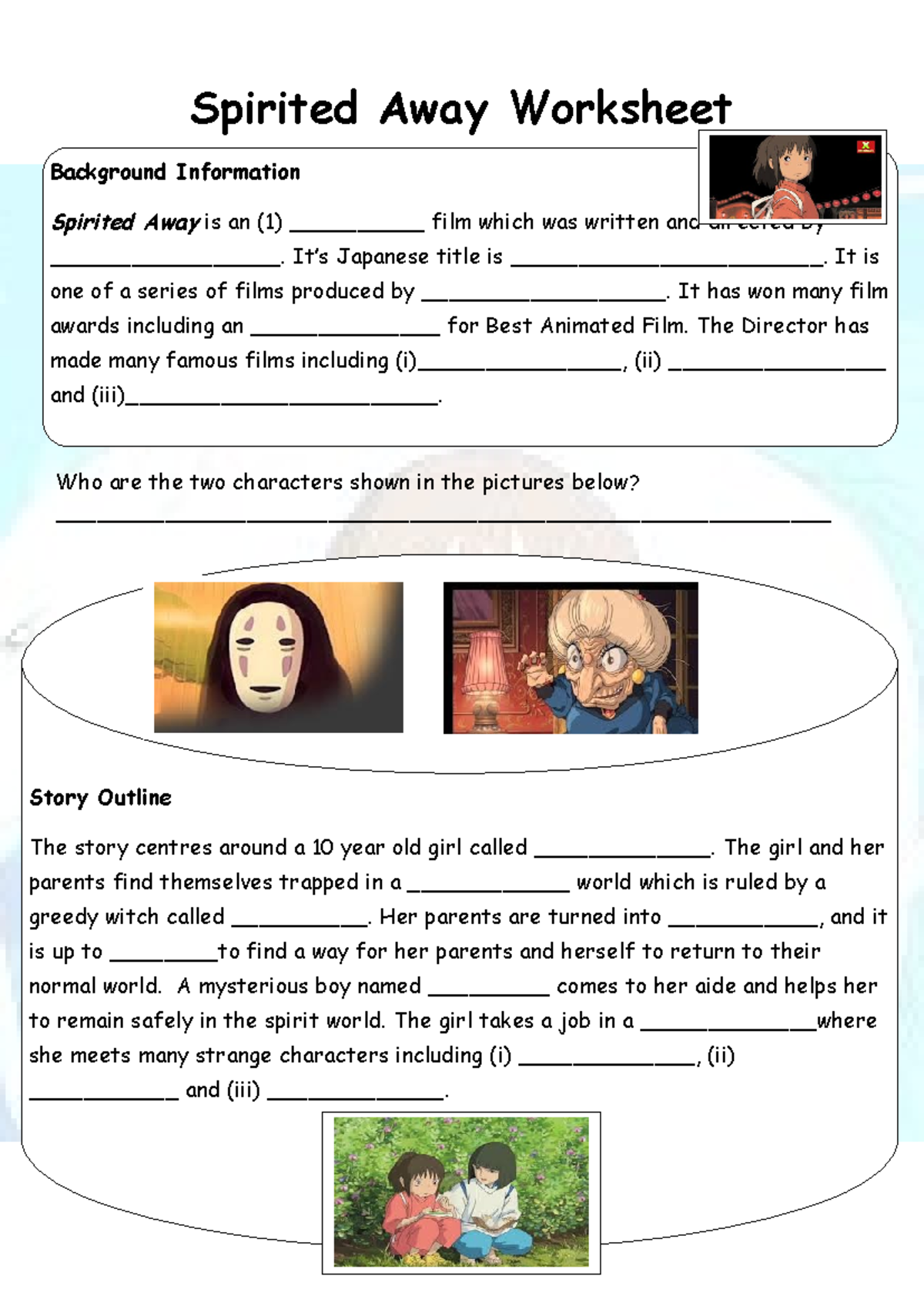 Spirited-Away-Worksheet - Spirited Away Worksheet Who are the two ...