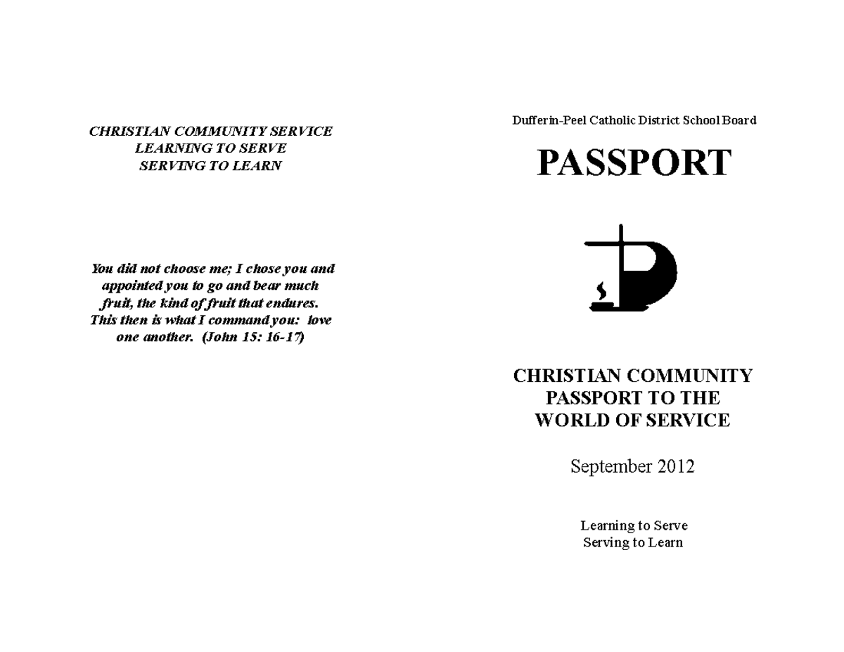 Student passport 2012 132 - CHRISTIAN COMMUNITY SERVICE LEARNING TO ...