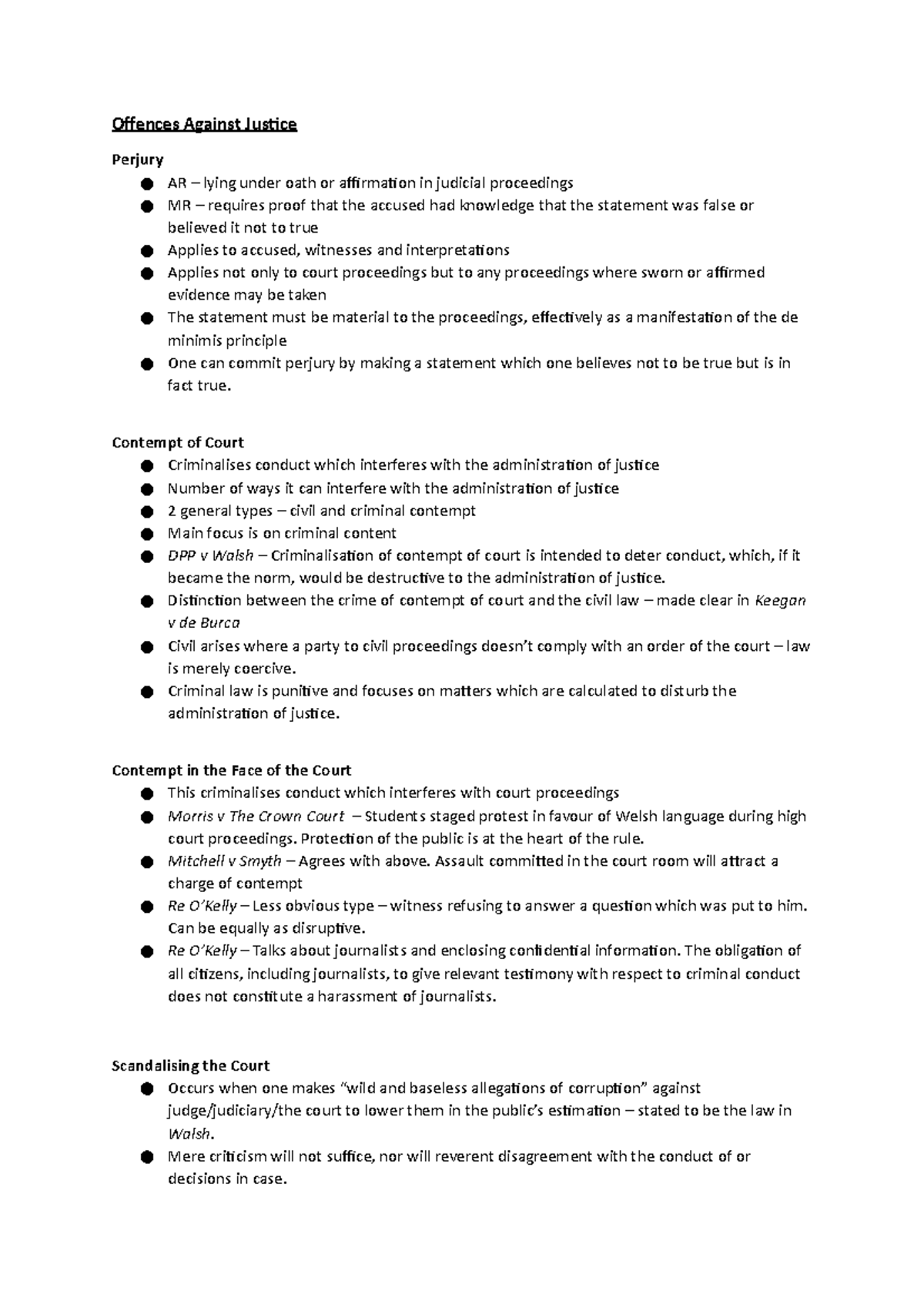 Offences Against Justice - Offences Against Justice Perjury AR – lying ...