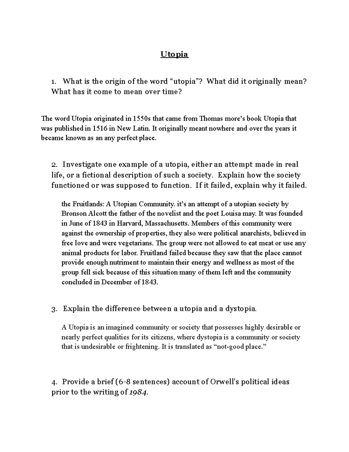 Utopia Q&A - Utopia What is the origin of the word “utopia”? What did ...