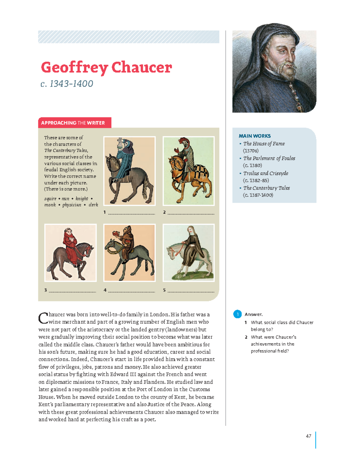 Chaucher Introduzione: biography and works - Geoffrey Chaucer c. 1343 ...
