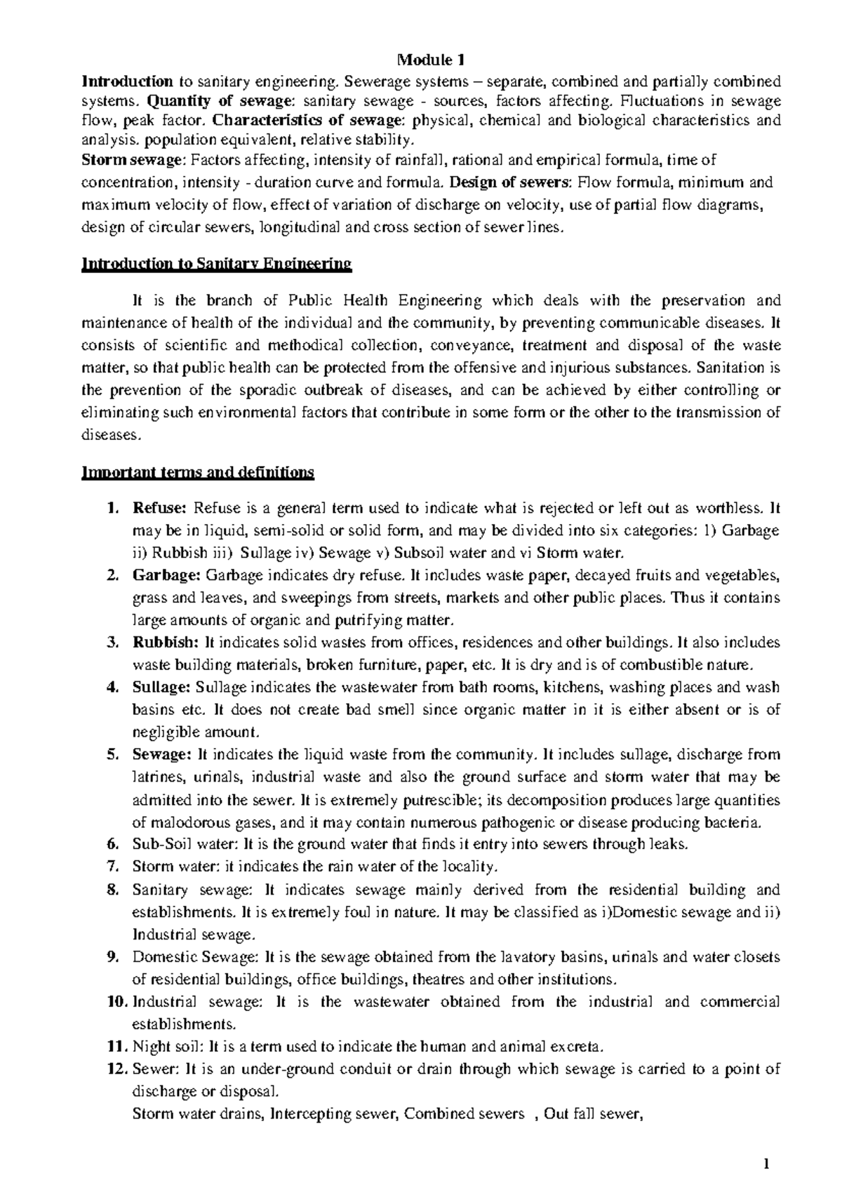 Module 1 - Its lecture notes about sanitary engineering - Module 1 ...