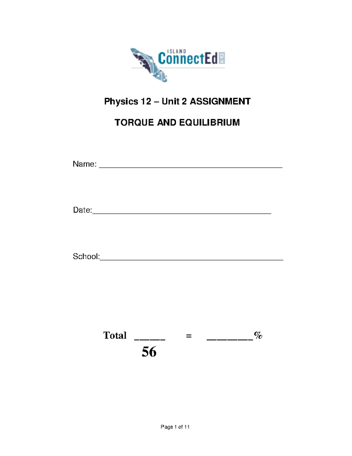 Unit 2 Assignment - Physics 12 – Unit 2 ASSIGNMENT TORQUE AND ...
