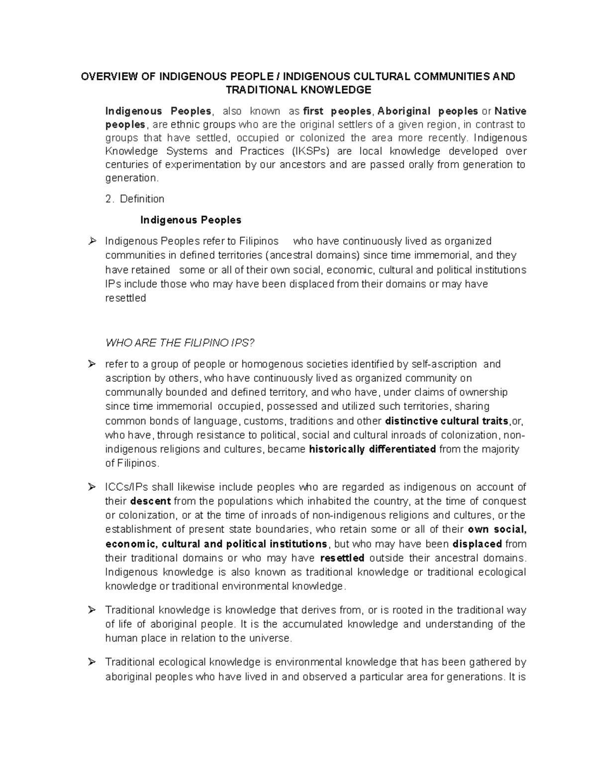 Overview OF Indigenous People - OVERVIEW OF INDIGENOUS PEOPLE ...