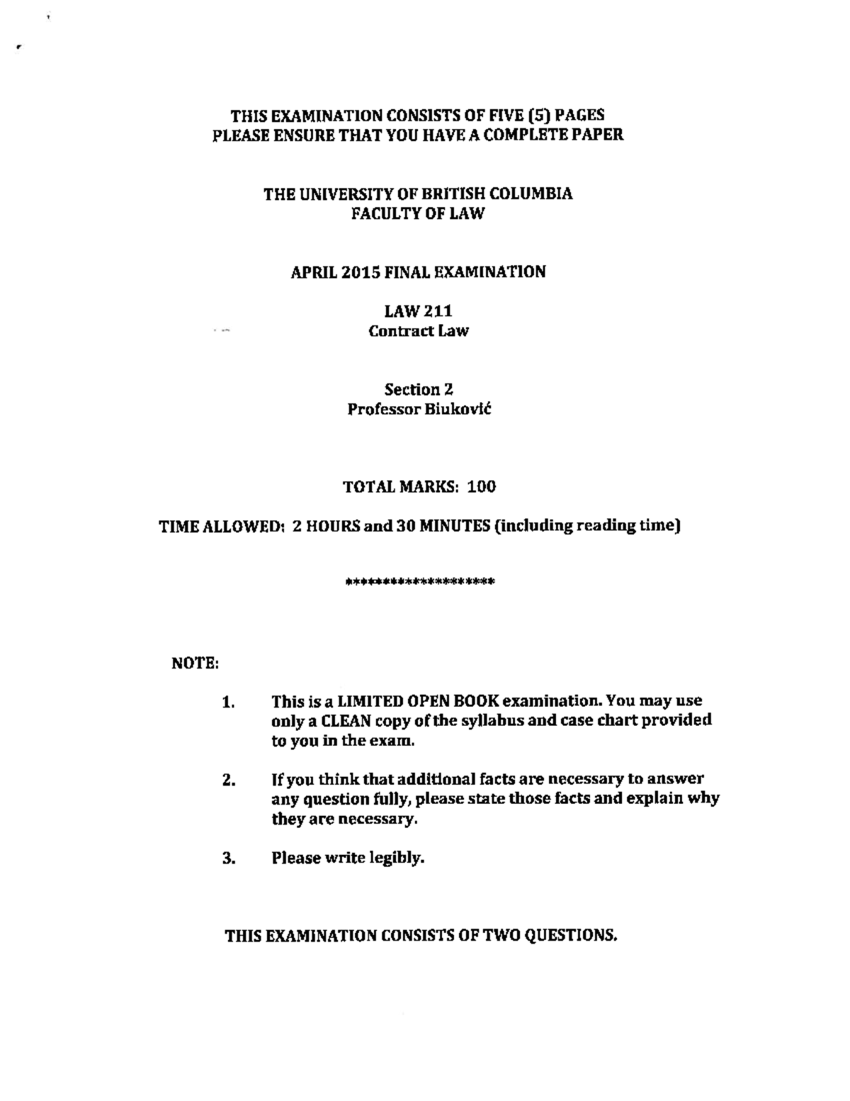 Exam April 2015 Questions Section 2 Warning Decodescan Unexpected Mcu Data Current