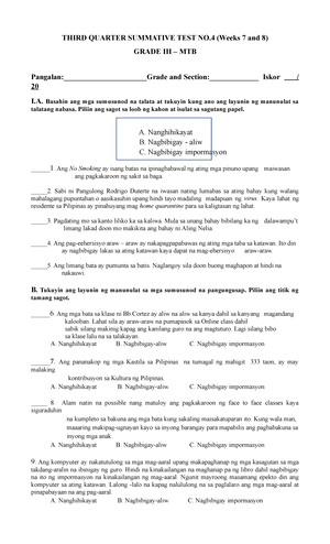 Summative test answer sheet - DEPARTMENT OF EDUCATIONRepublic of the ...