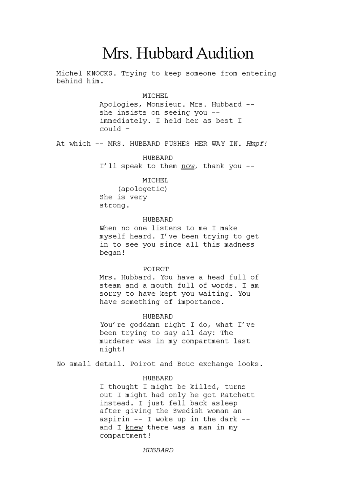 Mrs. Hubbard Audition - Nothing - Mrs. Hubbard Audition Michel KNOCKS ...