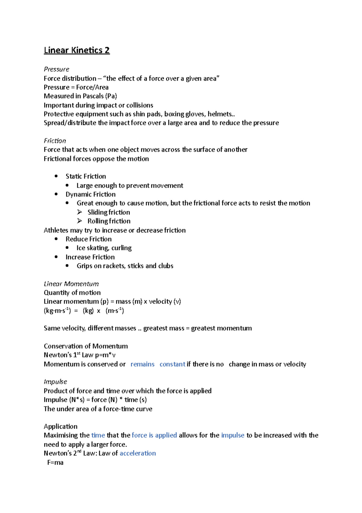 Linear Kinetics 2 - Biomechanics - Linear Kinetics 2 Pressure Force ...