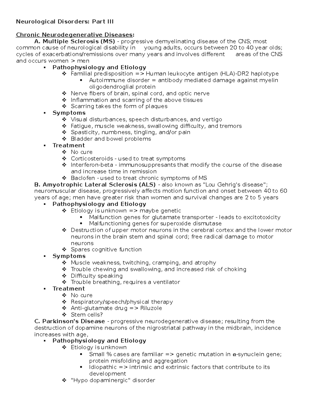 Neurological Disorders II - Neurological Disorders: Part III Chronic Neurodegenerative Diseases ...
