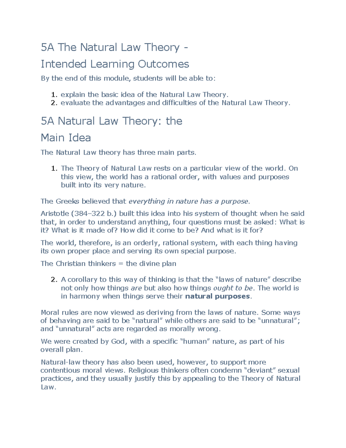 5A The Natural Law Theory - evaluate the advantages and difficulties of ...