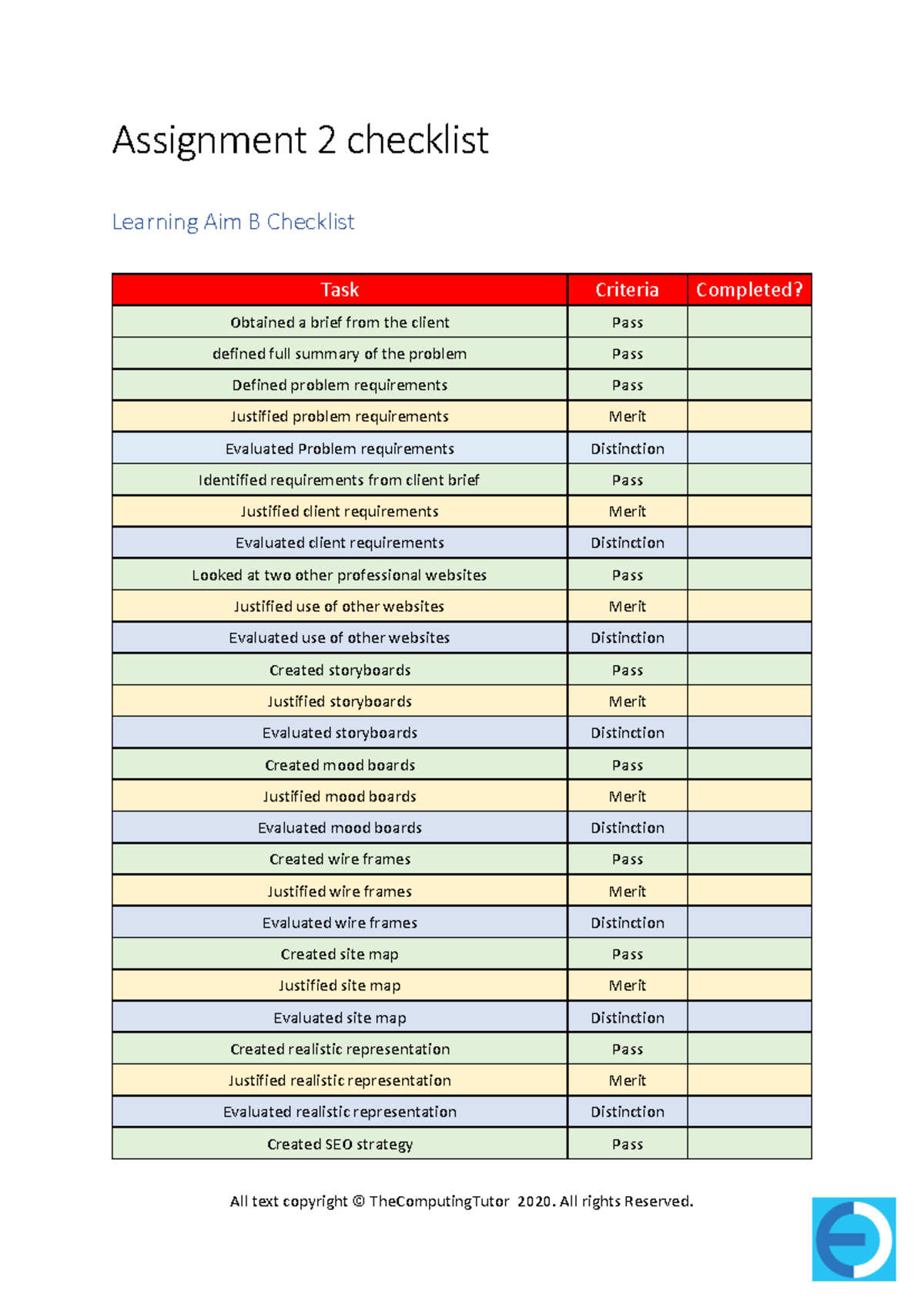 Assignment 2 Checklist - Assignment 2 checklist Learning Aim B ...