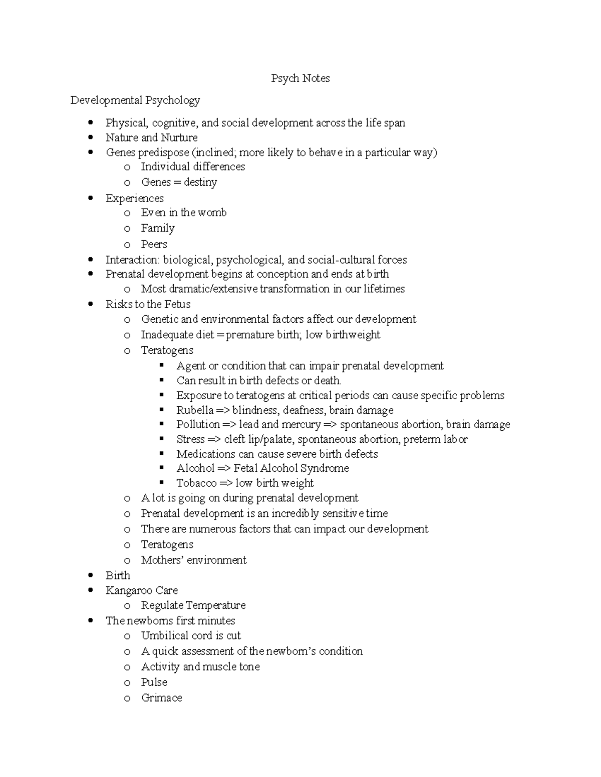 Psych Notes - Psych Notes Developmental Psychology Physical, cognitive ...