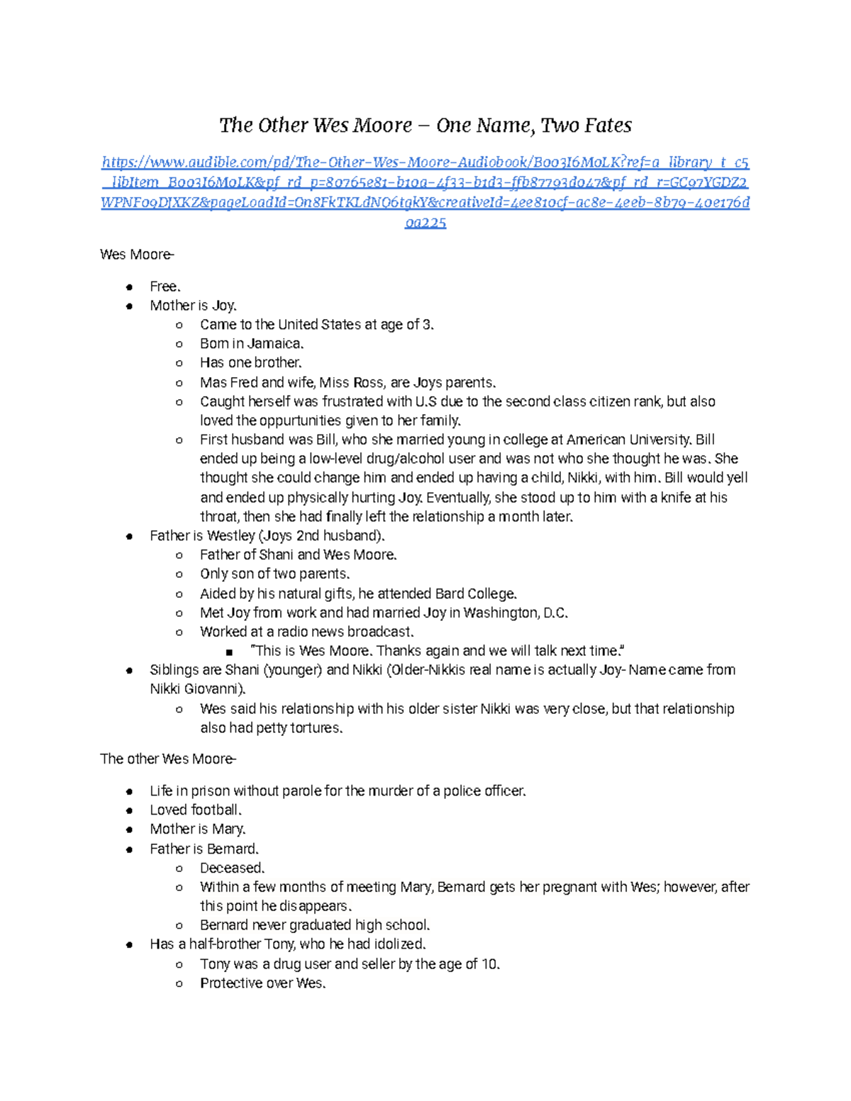 PART A-The Other Wes-2 - The Other Wes Moore – One Name, Two Fates ...