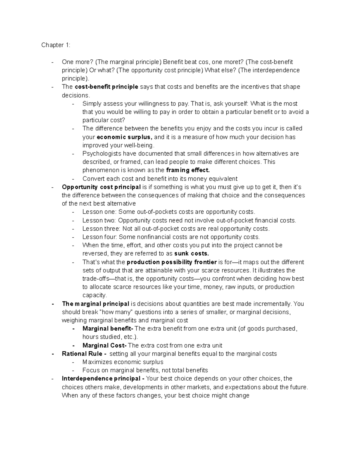 Micro Notes Unit 1 - Chapter 1: One more? (The marginal principle ...