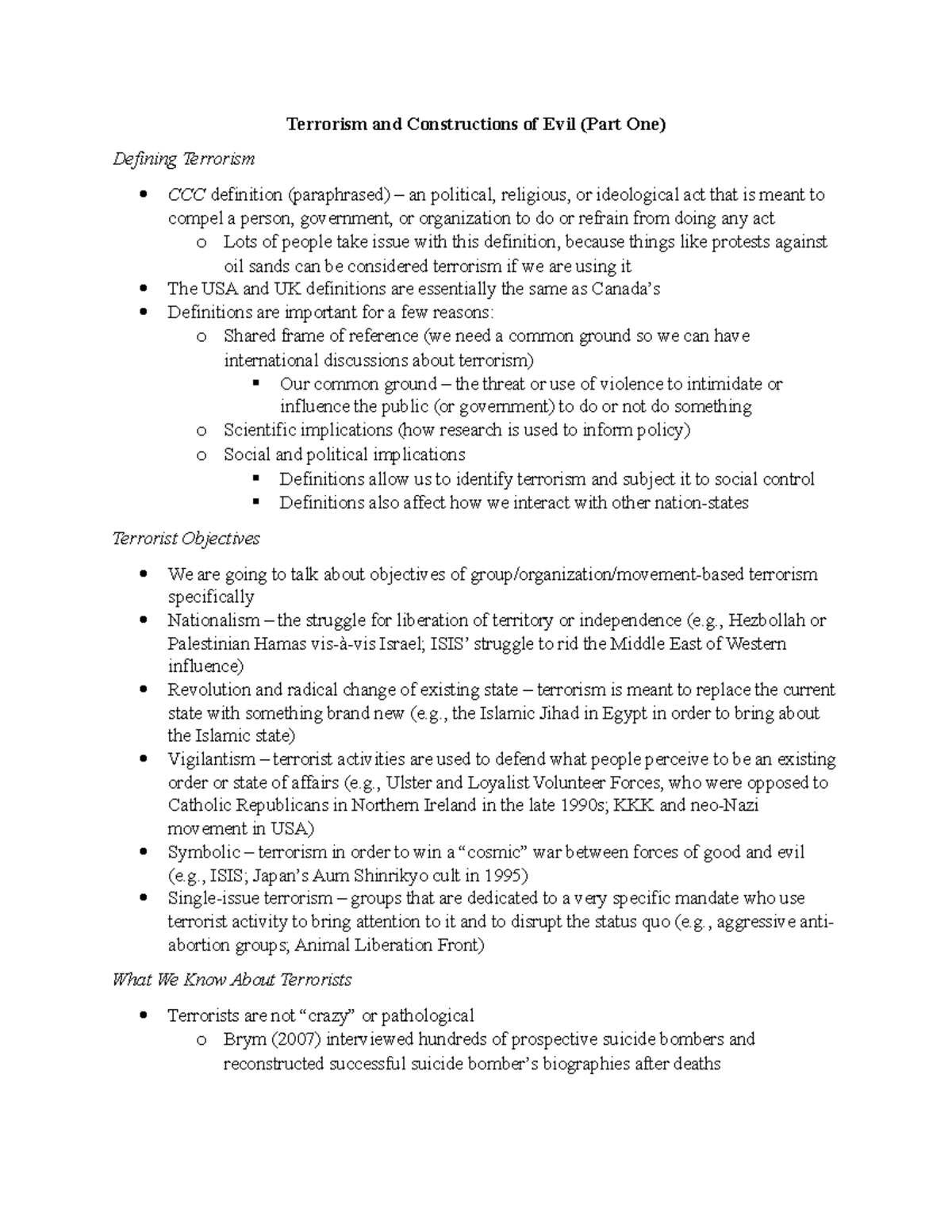 Lesson 21 - Terrorism and Constructions of Evil (Part One) - Terrorism ...