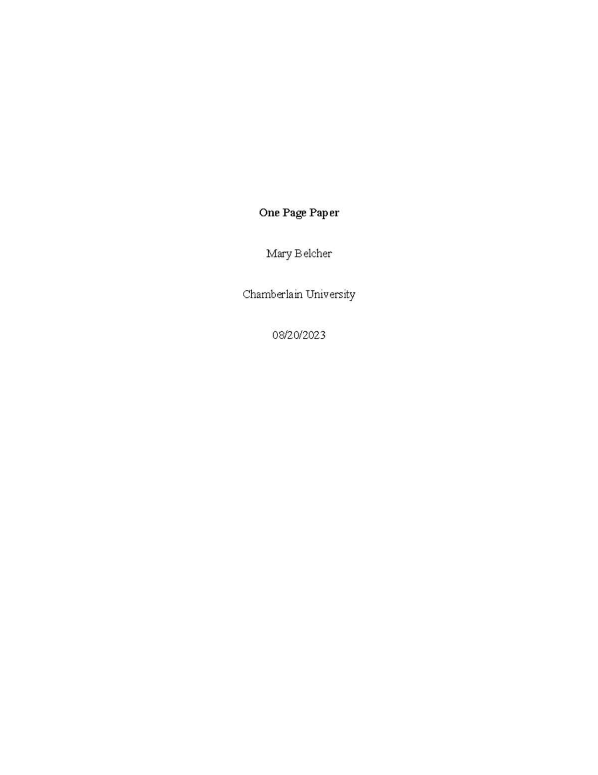 One Page Paper - For reference - One Page Paper Mary Belcher ...
