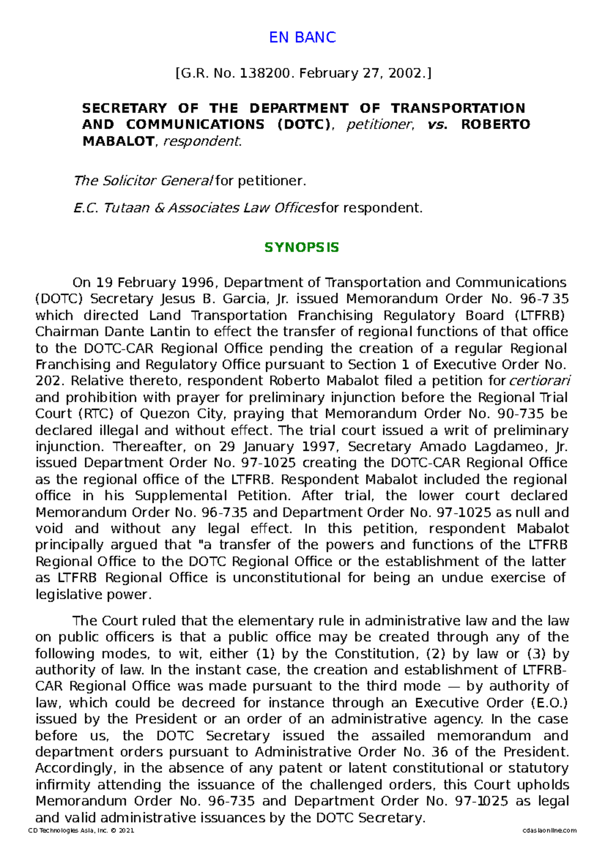 (10) Secretary of DOTC v. Mabalot Office of the Ombudsman - criminal ...