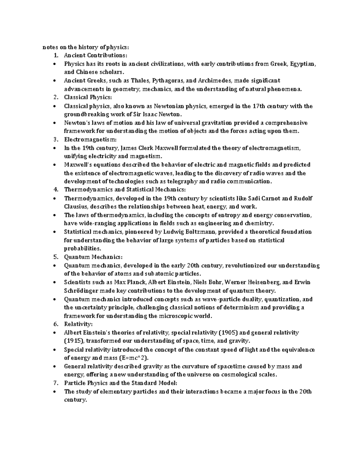 Notes on the history of physics - Ancient Contributions: - Physics has ...