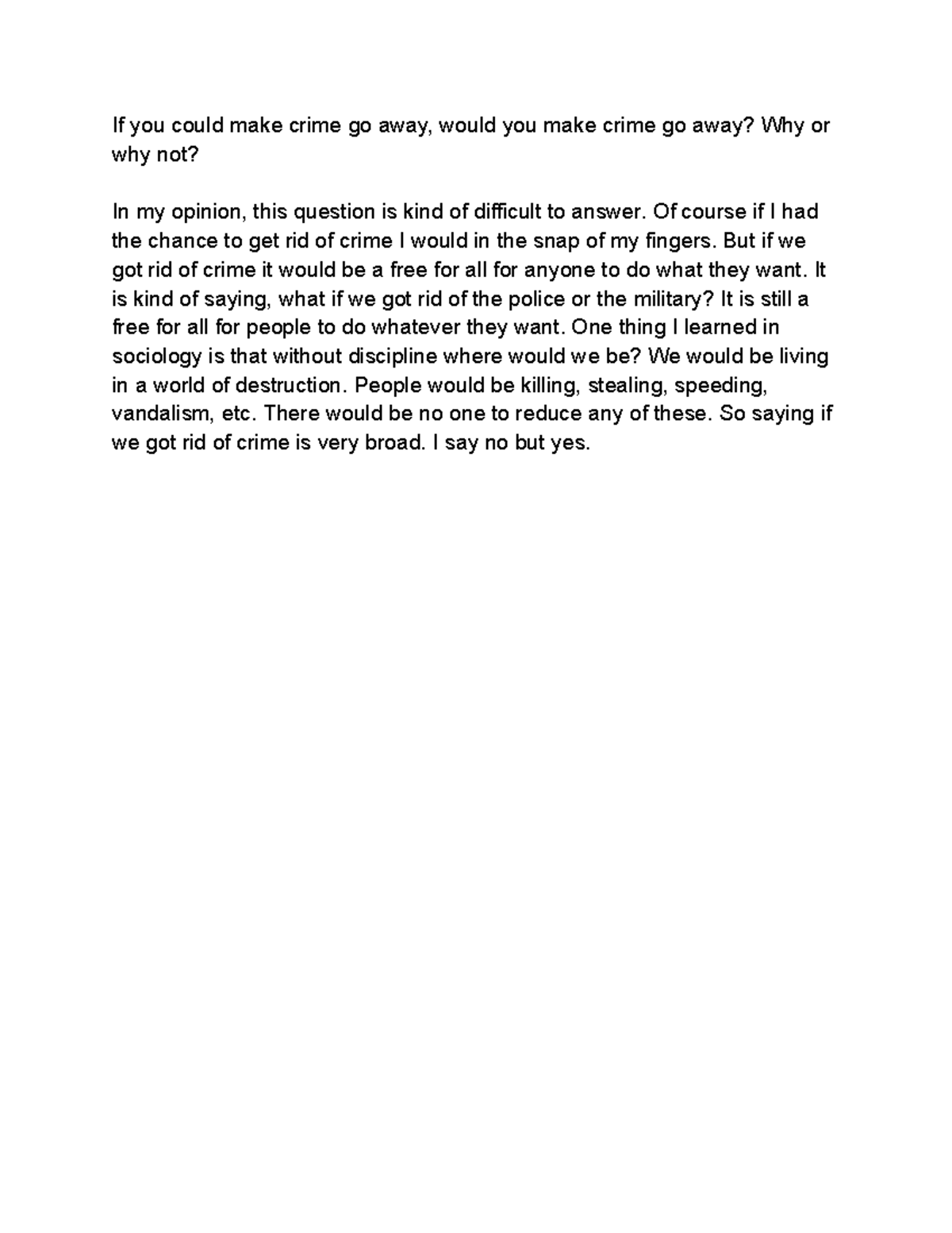 Chapter 2 free write - If you could make crime go away, would you make ...